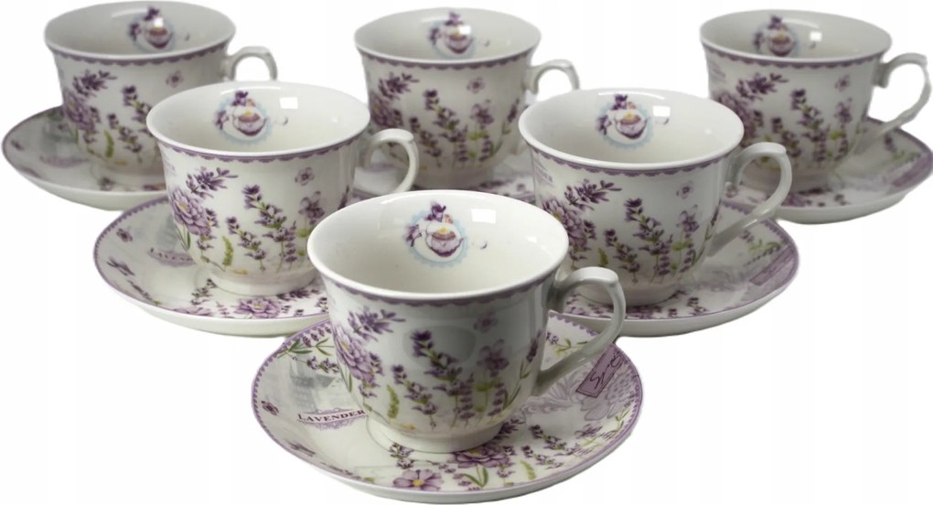 Šálky Levandule 6+6 komplet káva čaj porcelánové 180 ml dárek