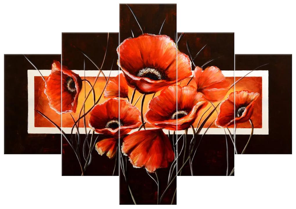 Gario Ručně malovaný obraz Síla Vlčího máku - 5 dílný Rozměry: 150 x 105 cm
