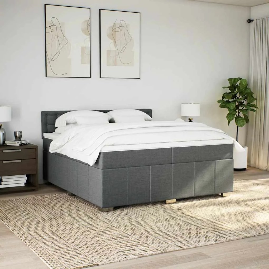 Box spring postel s matrací tmavě šedá 200x200 cm textil 3289490
