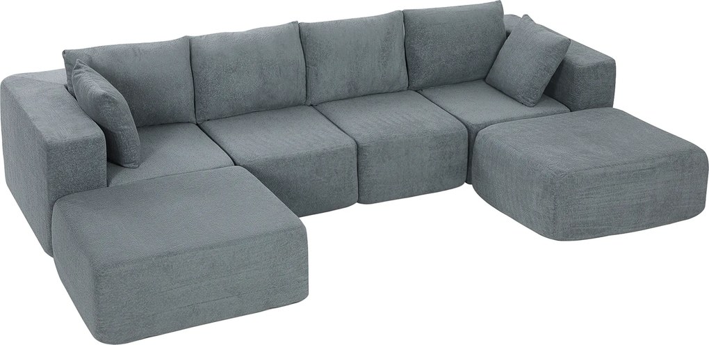 HOMCOM rohová modulární sedačka U‑tvar s rozkladem, 294 × 165 × 70 cm — hluboká široká sedadla, čtyřmístná sedačka s nadýchanými sedáky, lněný vzhled…