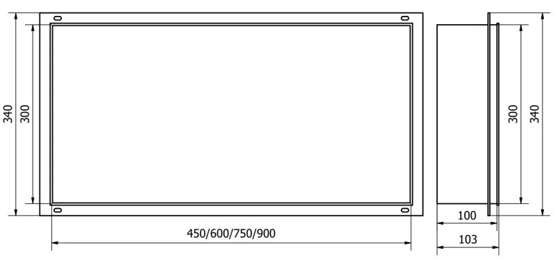 Mexen X-Wall-NR, polička na zapuštění pod obklad bez límce 75 x 30 cm, černá matná, 1971753010