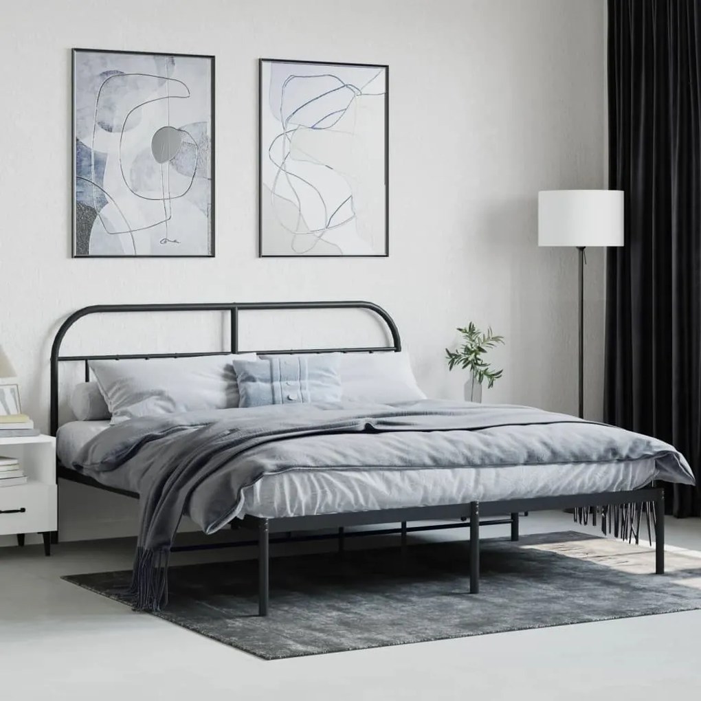 Kovový rám postele s čelem černý 183 x 213 cm,  353640