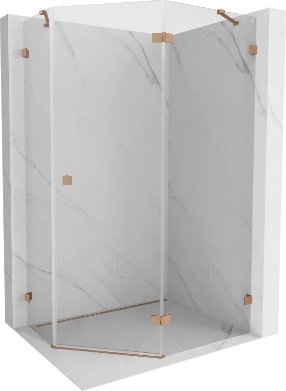 Mexen Lunar, pětiúhelníkový sprchový kout s pravým sklonem 90 x 80 cm, 8mm čiré sklo, profil měděná matná, 831-090P-080L-65-00-P