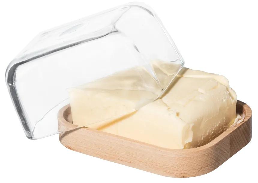 ČistéDřevo Dřevěná máslenka se skleněným poklopem