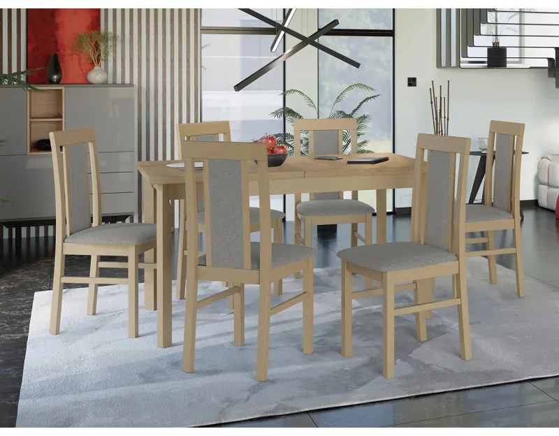 Rozkládací stůl se 6 židlemi - AL34, Barva dřeva: bílá, Potah: Kronos 7