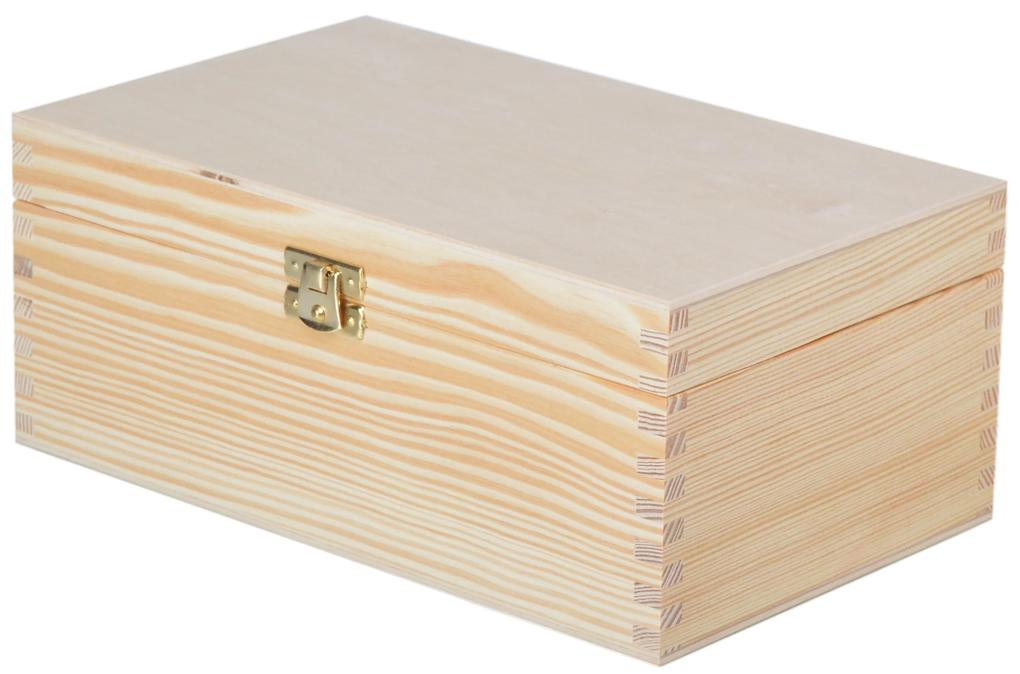 Dřevěná krabička s víkem a zapínáním - 25 x 15 x 10 cm, přírodní