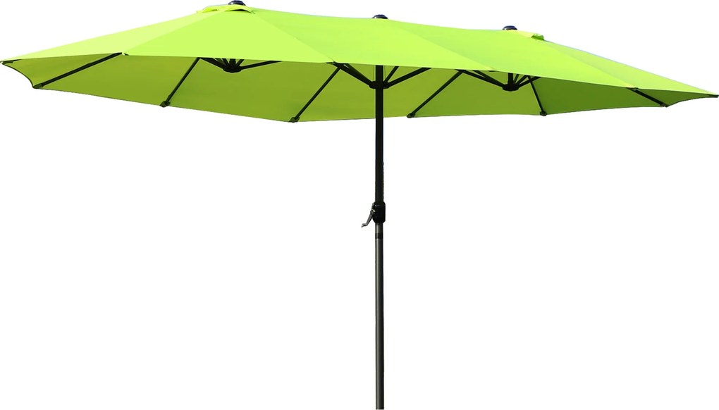 Outsunny Dvojitý Slunečník 455 x 265 cm, UV Ochrana Slunečník s Ručním Kolečkem, Patrový Plážový Větruodolný Slunečník pro Pláž, Balkon a Zahradu, Zel
