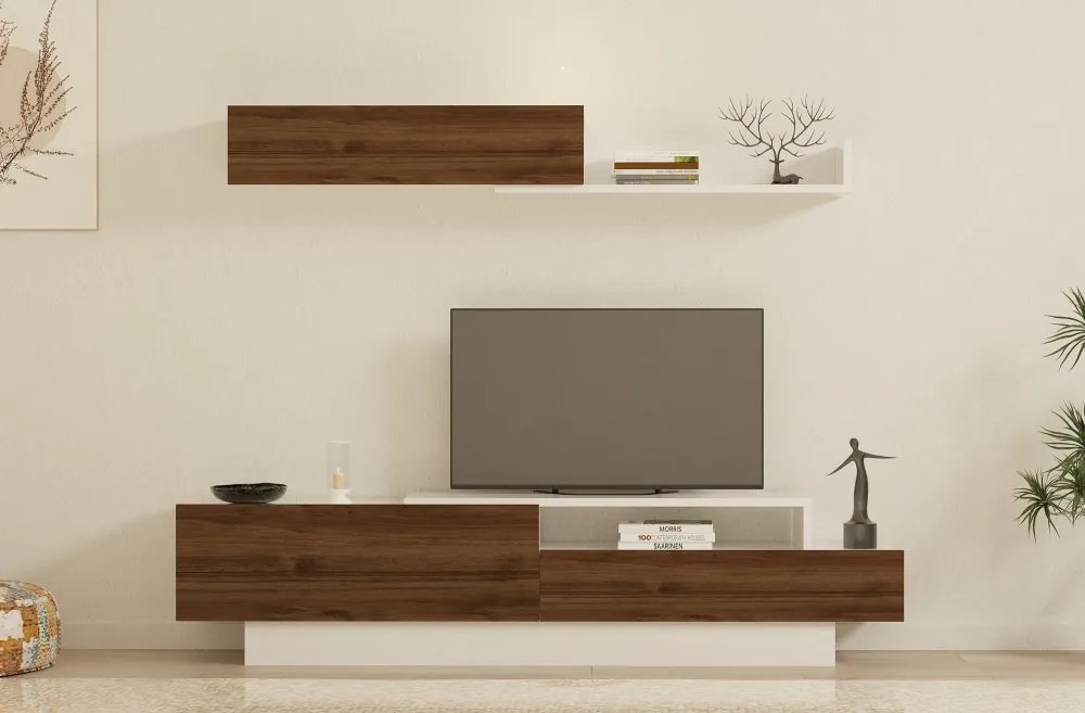 TV stěna / Sestava pod TV Elda - White, Walnut