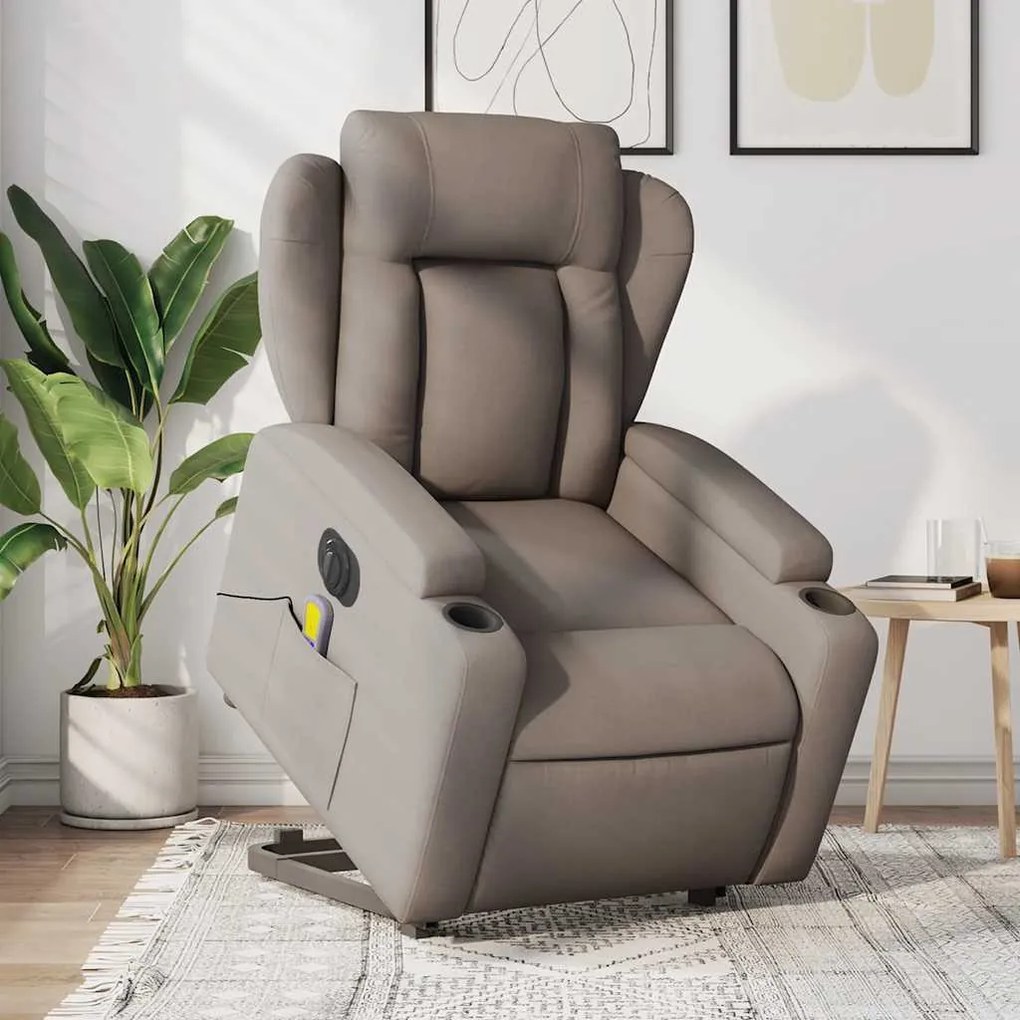 Elektrické zvedací masážní polohovací křeslo taupe textil 3204526