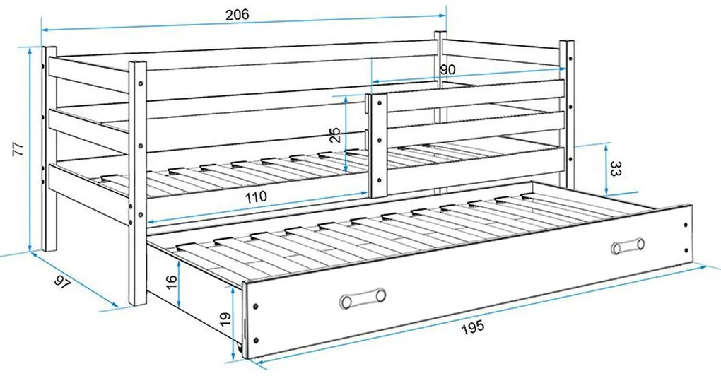 Dětská postel s výsuvnou postelí ERYK 200x90 cm Bílá Bílá