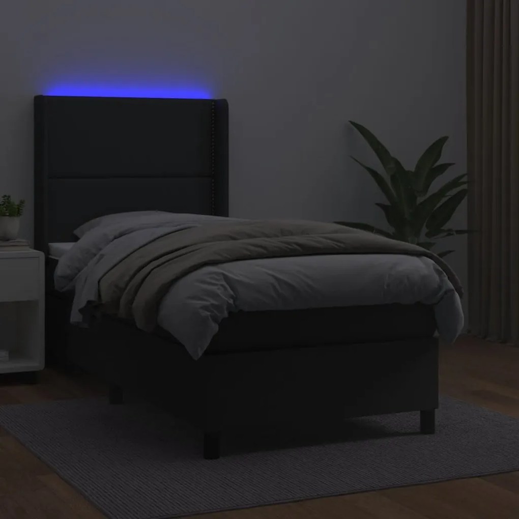 Box spring postel s matrací a LED černá 100x200 cm umělá kůže 3139307