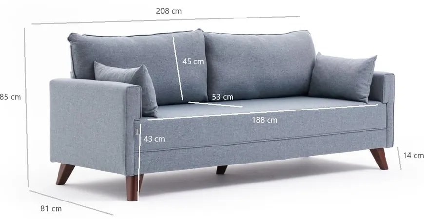 Světle modrá rozkládací pohovka 208 cm Bella – Balcab Home