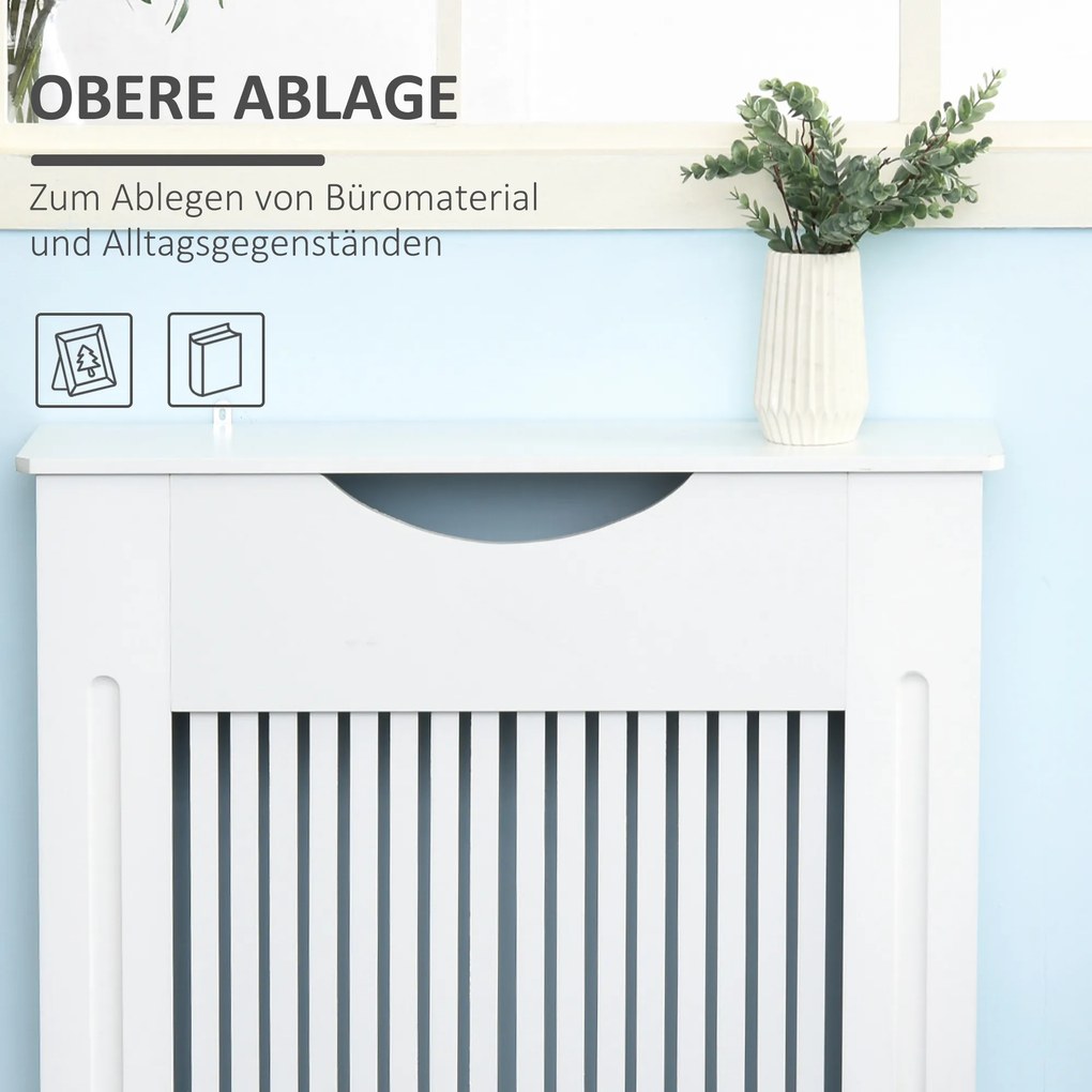 HOMCOM Kryt Radiátoru 78x19x82 cm Moderní MDF Kryt Radiátoru se Skladem Zatížení 10 kg a Protipádovým Zařízením pro Obývací Pokoj Ložnici Bílý