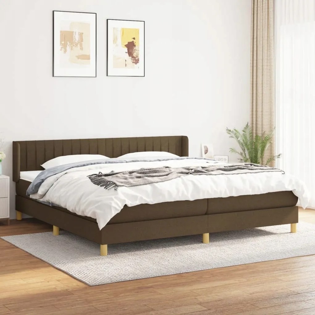 Box Spring Postel S Matrací Textil Tmavě Hnědá Svislé pruhy 200 x 200 cm