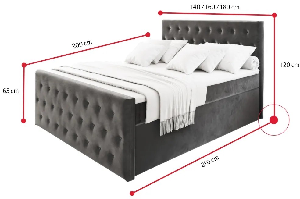 Expedo Čalouněná postel boxspring FENDI, 180x200, casablanca 13 + topper