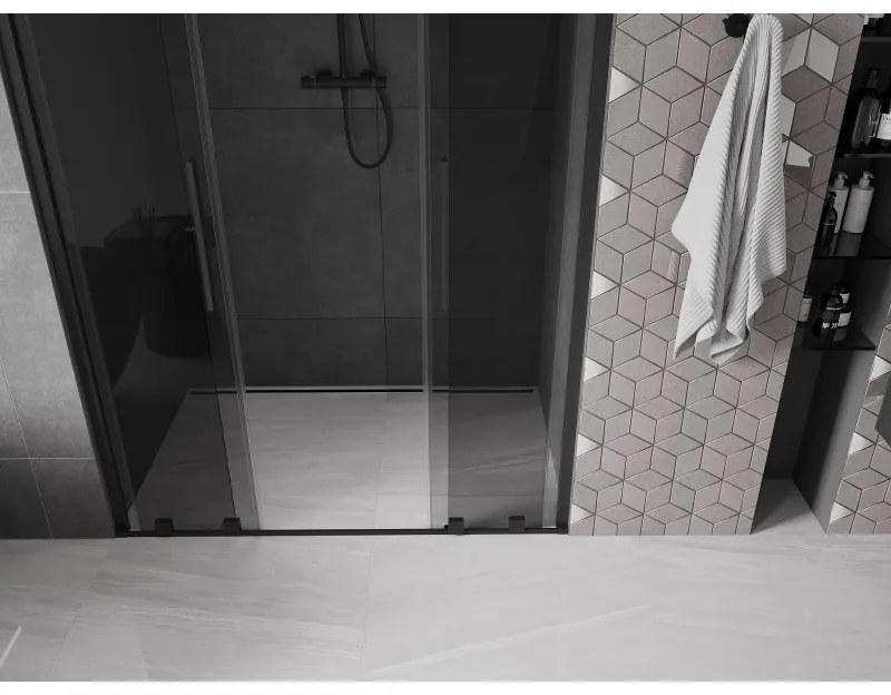 Mexen Velar Duo, posuvné sprchové dveře do otvoru 160 cm, 8mm šedé sklo, černá matná, 871-160-000-42-70