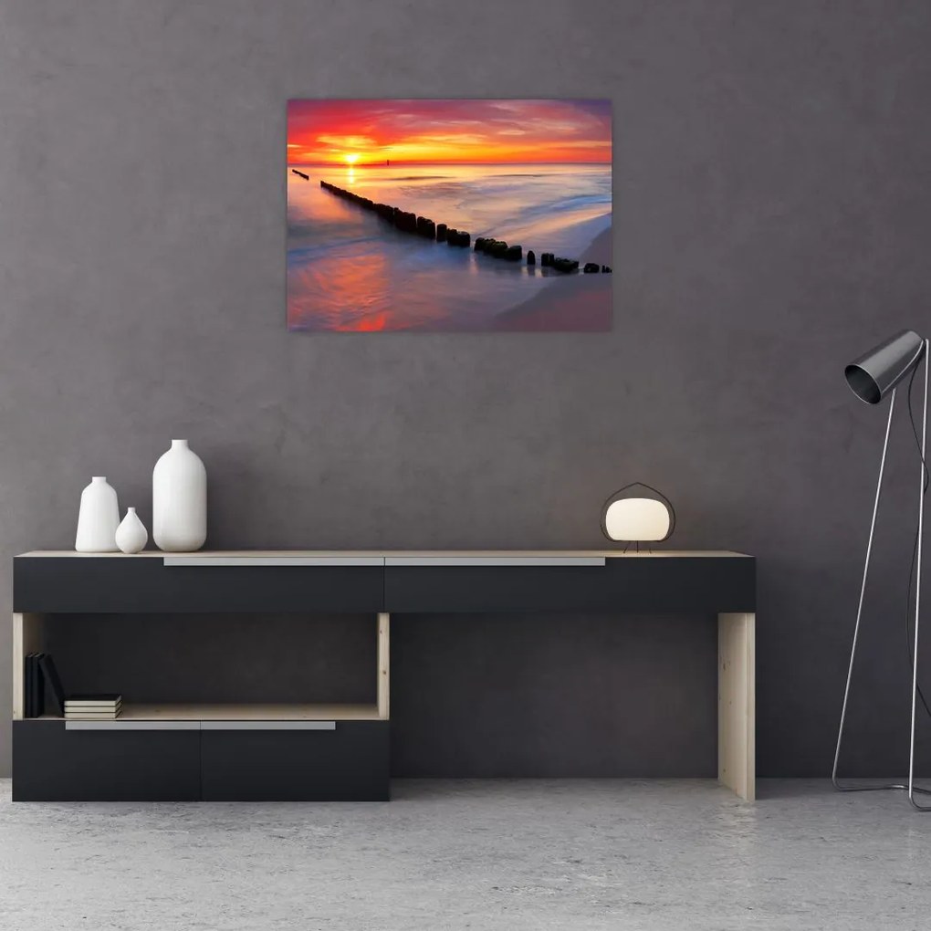 Skleněný obraz - Západ slunce, Baltské moře, Polsko (70x50 cm)
