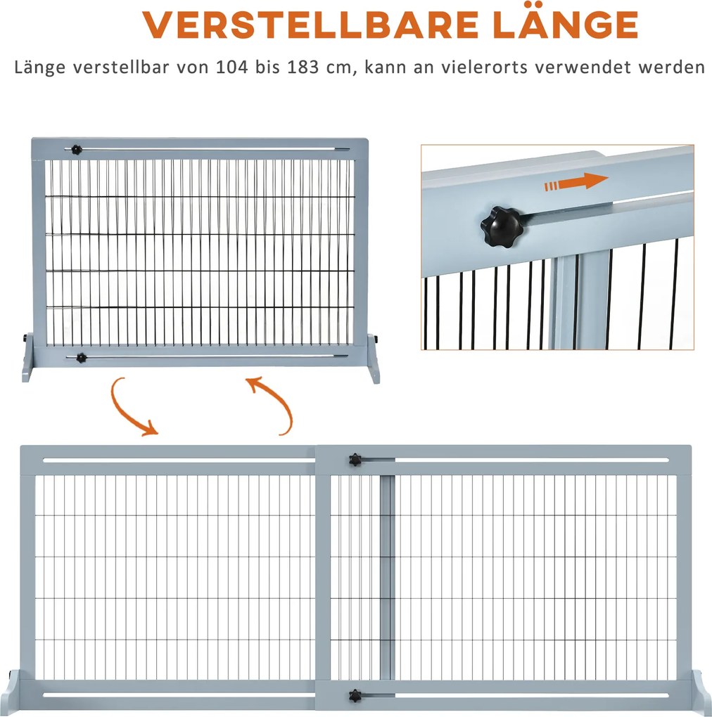 Bezpečnostní branka pro psy, schodišťová branka, výška 180 cm, výškově nastavitelná, šedá + černá