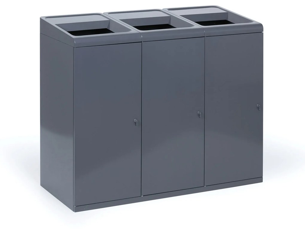Odpadkový koš na tříděný odpad, 3x108 l, šedý