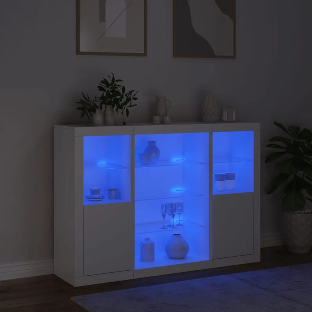 Příborníky s LED osvětlením 3 ks bílé kompozitní dřevo 3209128