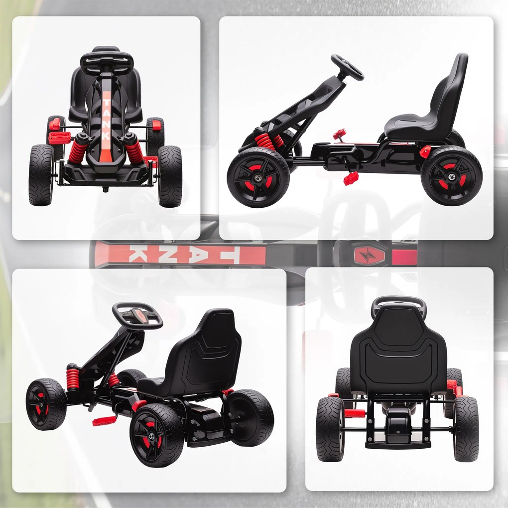 AIYAPLAY Gokart s pedály, šlapací auto pro děti s brzdou, protiskluzová kola, kovový rám, 3-6 let, červená