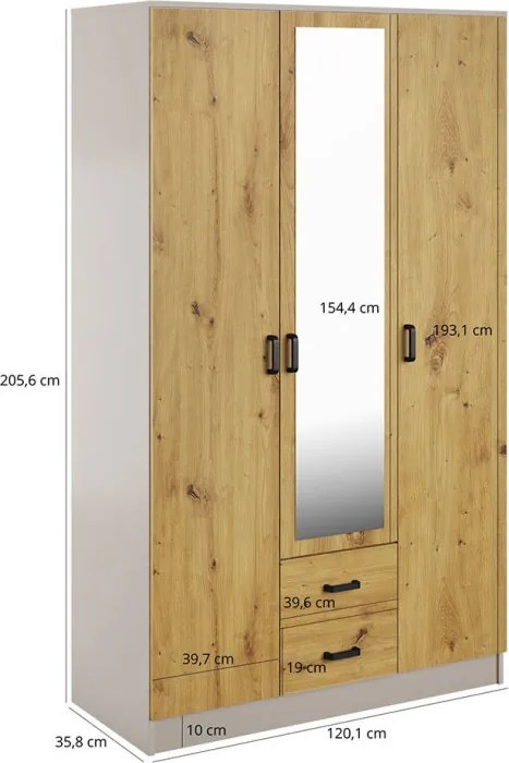 Skříň se zrcadlem 3d2s kašmír / dub artisan Kami