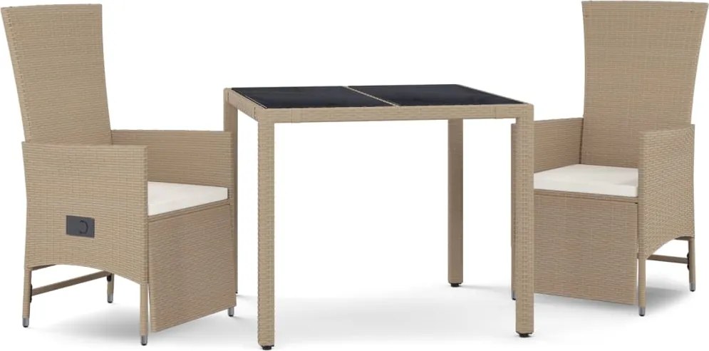3dílný zahradní jídelní set s poduškami béžový polyratan 3157576