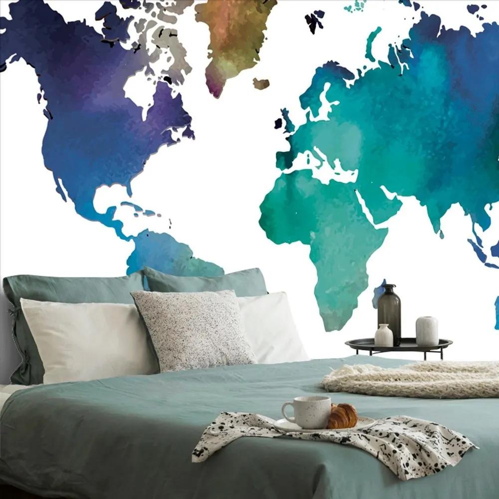 Tapeta barevná mapa světa v akvarelovém provedení - 150x100 cm