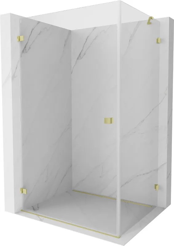 Mexen Lunar-B, výklopný sprchový kout levý 75 x 70 cm, 8mm čiré sklo, zlatý kartáčovaný - 832-075-070-55-00-L