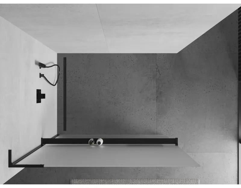 Mexen Kioto+ L, sprchová zástěna Walk-In s poličkou a věšákem 100 x 200 cm, 8mm sklo námraza, černý profil, 800-100-123-70-30