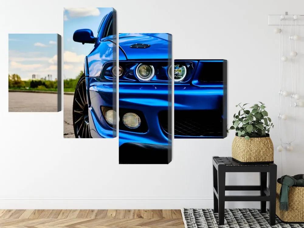 Vícedílný obraz Přední Část Modrého Sportovního Vozu Nedostatek Nedostatek Přírodní plátno 80x50