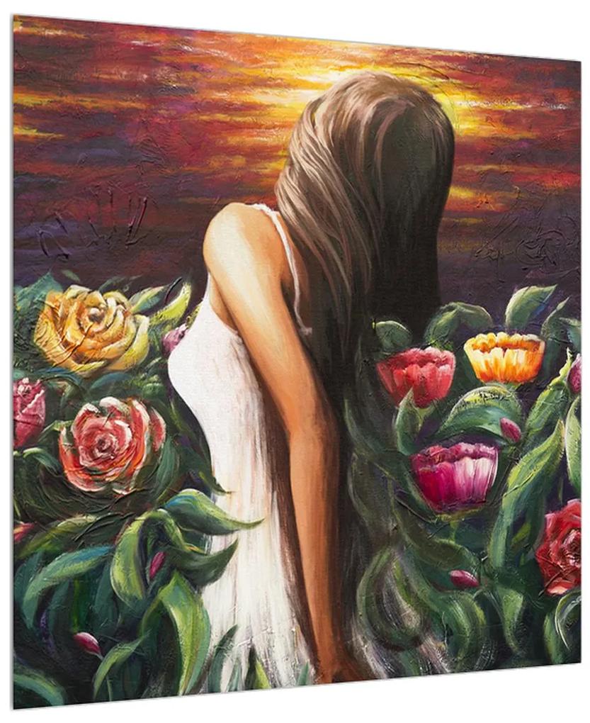 Obraz ženy a květin (50x50 cm)
