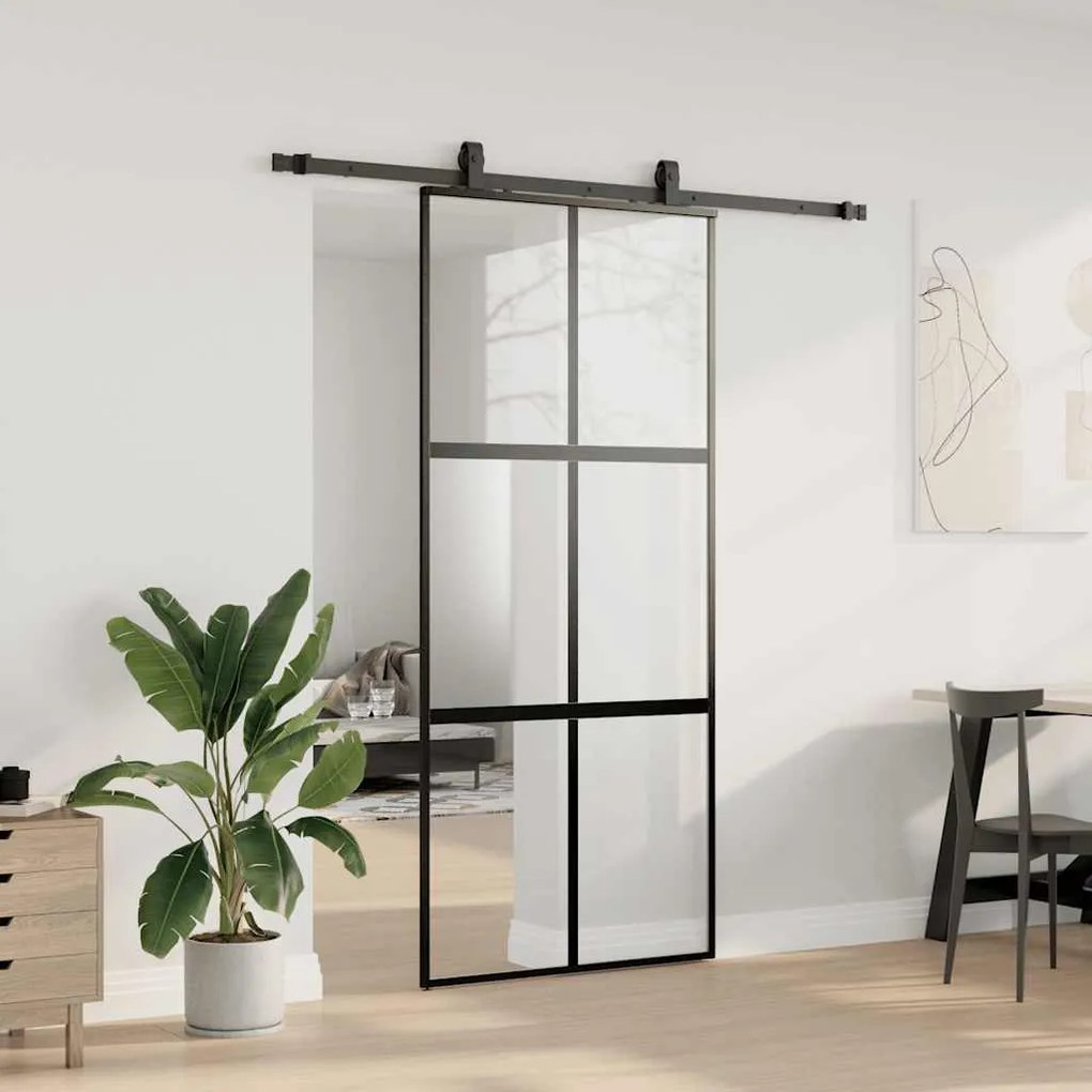 Posuvné dveře se sadou kování černé 90x205 cm Tvrzené sklo 3375824