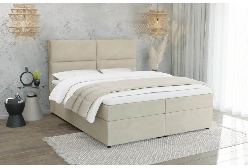 Béžová boxspring postel s úložným prostorem 160x200 cm Rico – Ropez