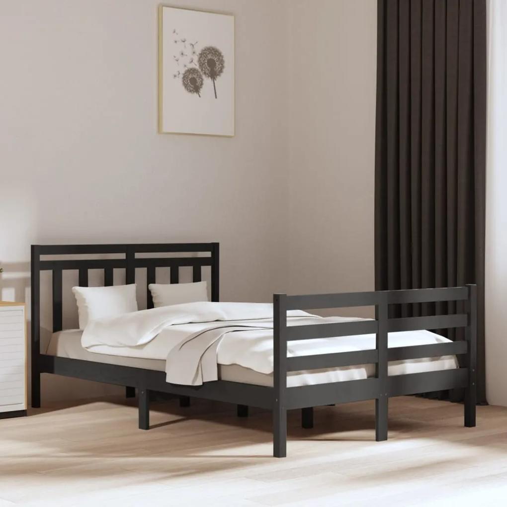 Rám postele šedý masivní dřevo 135 x 190 cm dvojlůžko,  3105292