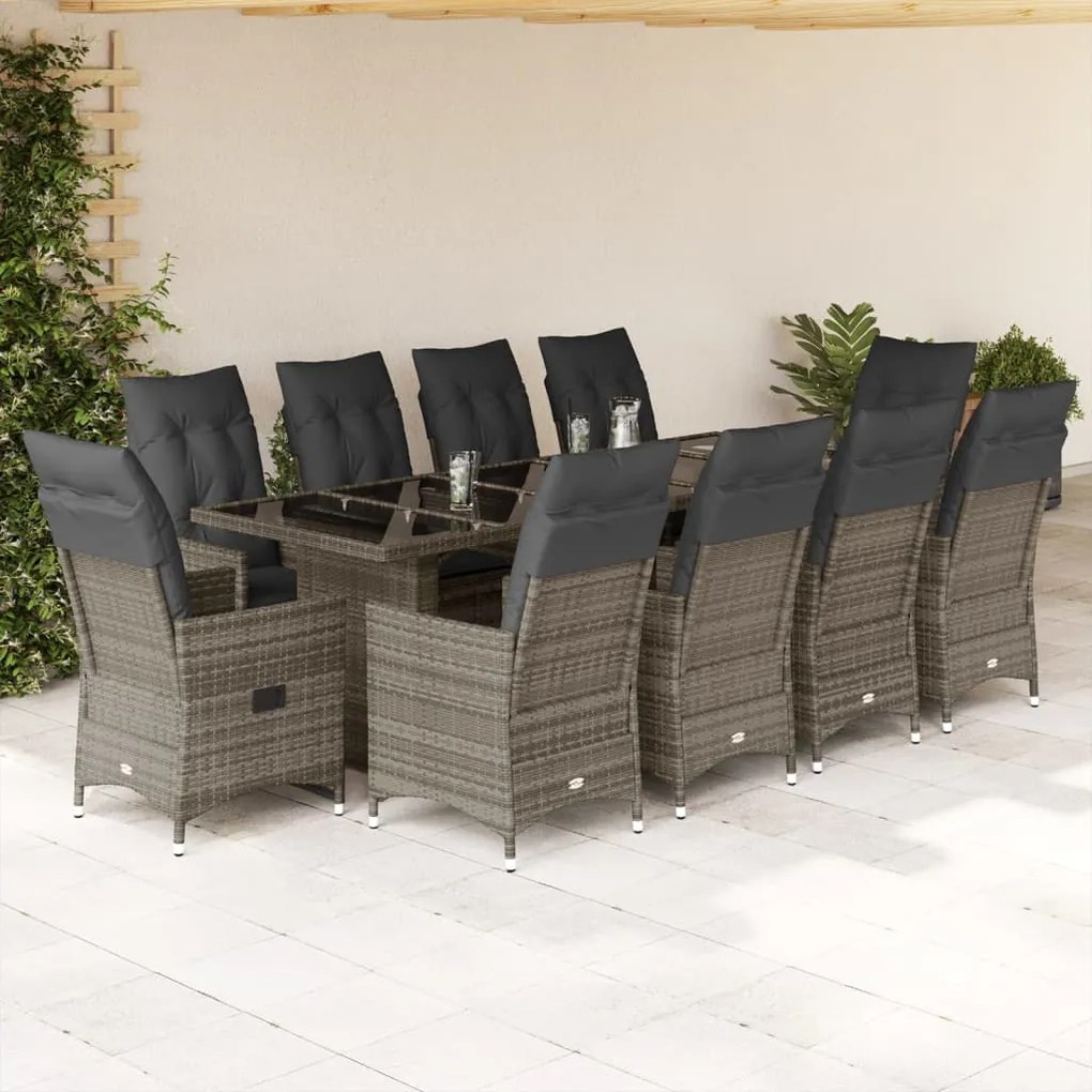 11dílný zahradní bistro set s poduškami šedý polyratan 3277242