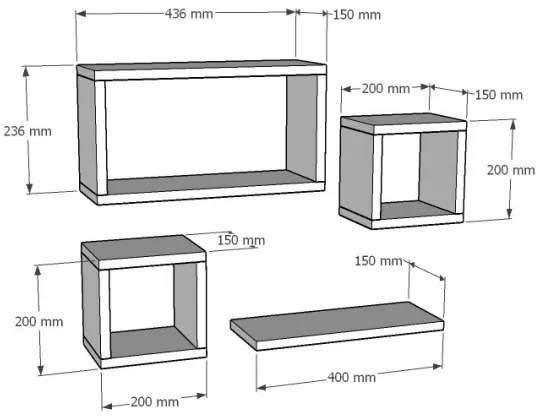 SADA 4x Nástěnná police BABI bílá