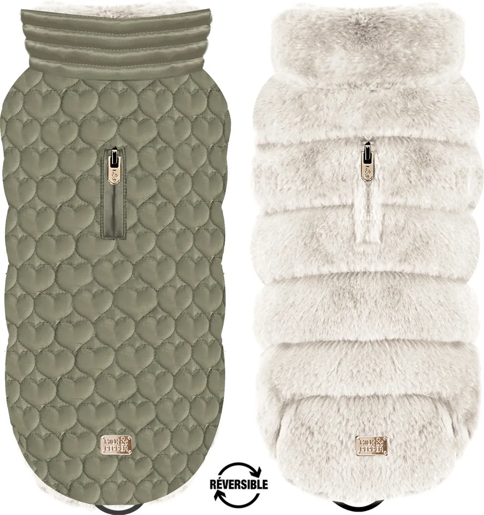 MILK&PEPPER Oboustranný kabát pro psy Candice Khaki Velikost: 29