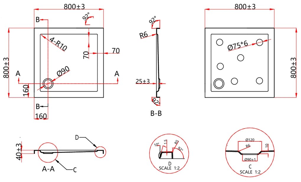 Erga Laos, čtvercová sprchová vanička 80x80x5cm, akrylát, bílá lesklá, ERG-V06-ACR-8080S-WH-CR