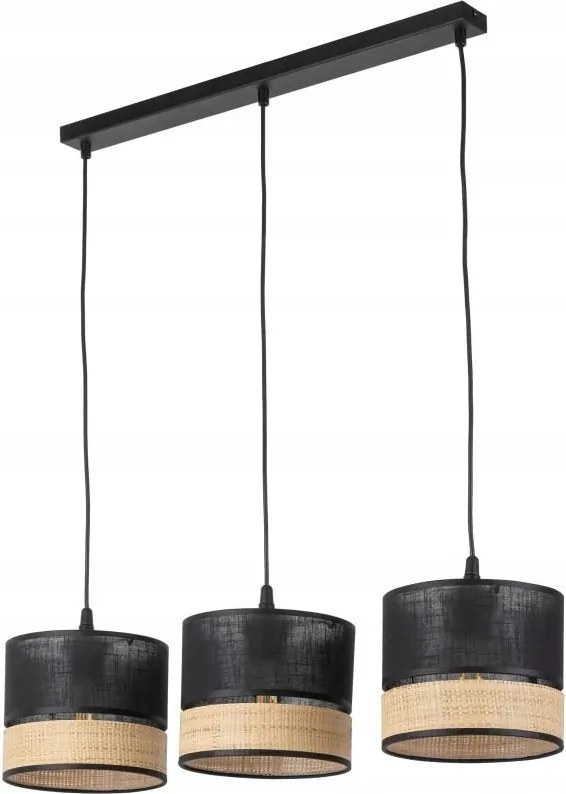 Trojitá černá závěsná lampa s boho lištou Paglia New Black 4769 Tk Lighting
