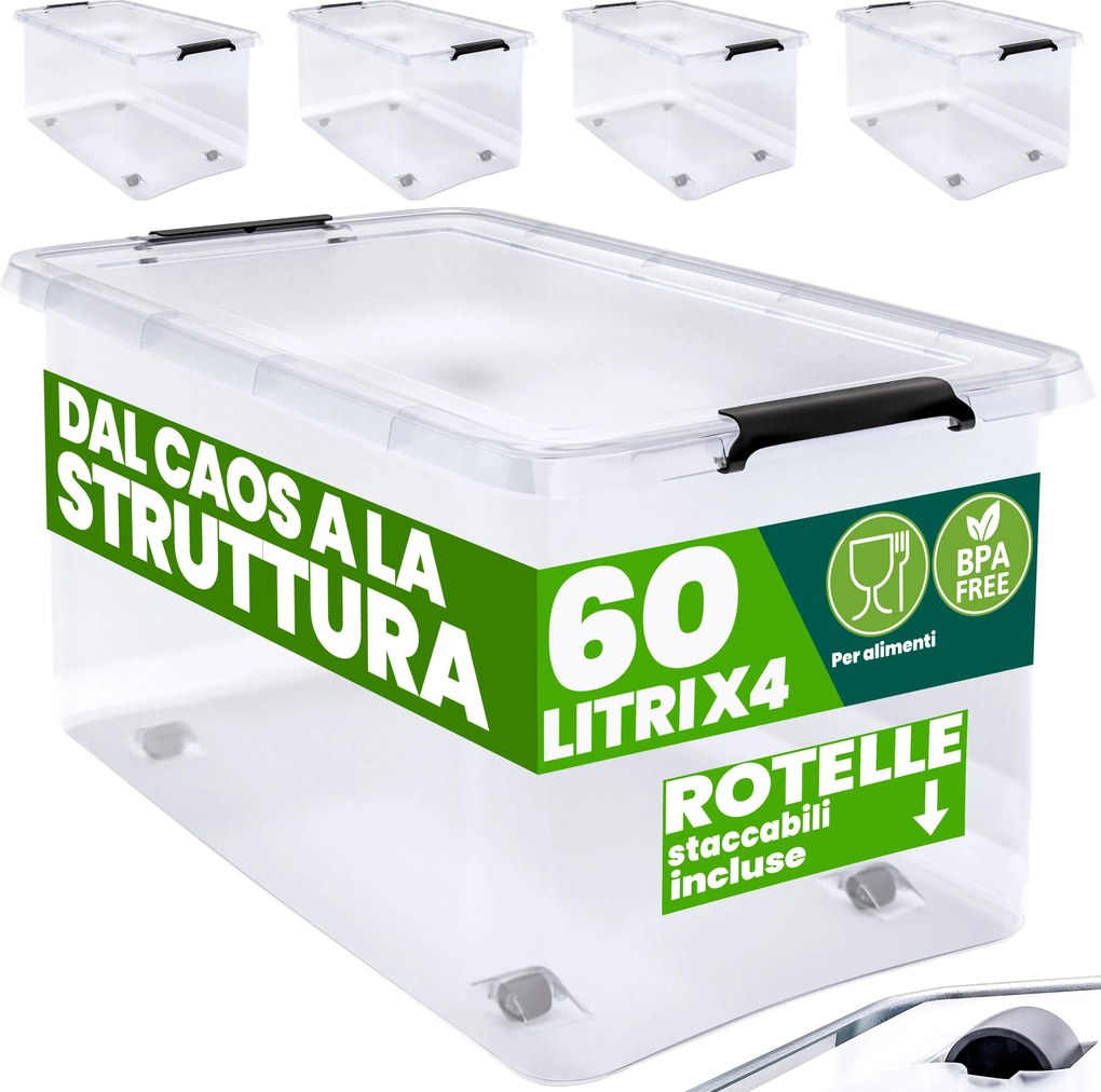 Úložný box sada 4 ks průhledná 60x40x35cm 60L stohovatelný