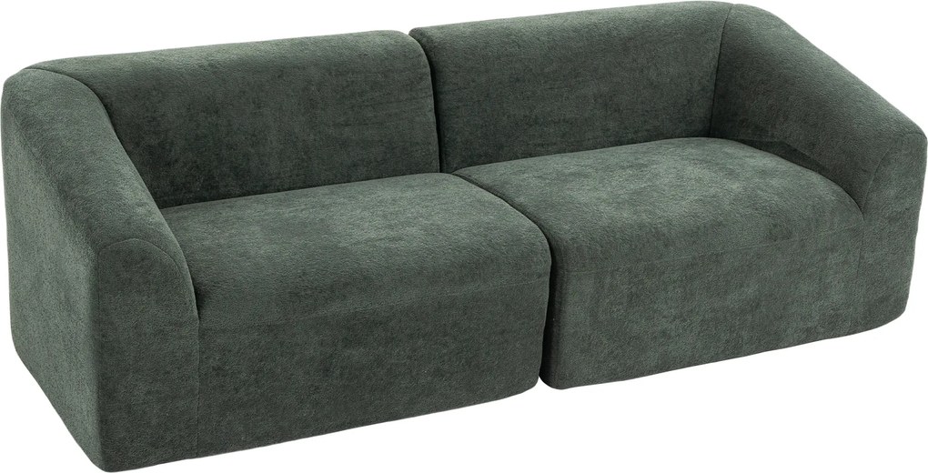 HOMCOM 3-místná pohovka z čenilu 225 cm, moderní čalouněná obývací pohovka s širokým sedákem, polštáře s pružinovým jádrem, tmavě zelená