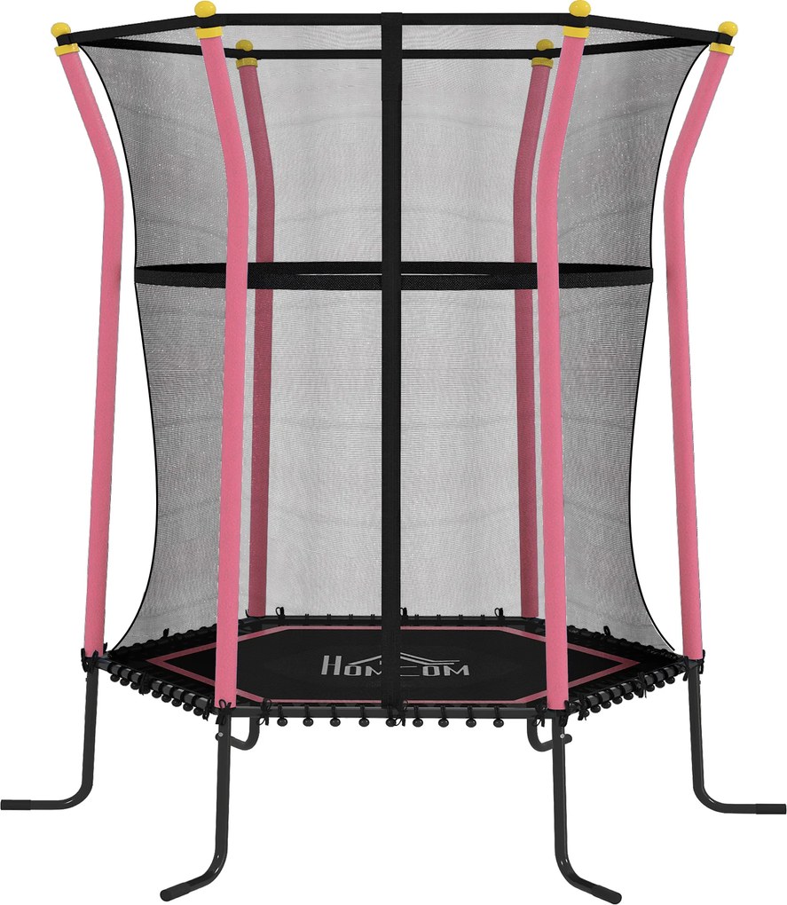 HOMCOM Dětská trampolína Ø163,5 cm, vnitřní trampolína s bezpečnostní sítí a krytem okraje Bungee, dětská trampolína do 50 kg, pro děti 3-10 let Růžo…