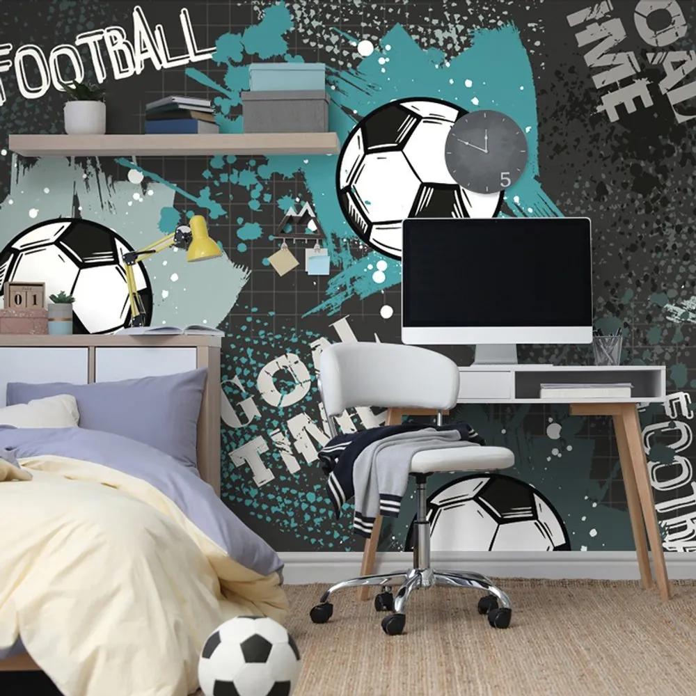 Samolepící tapeta fotbalový míč v tyrkysovém - 300x200 cm