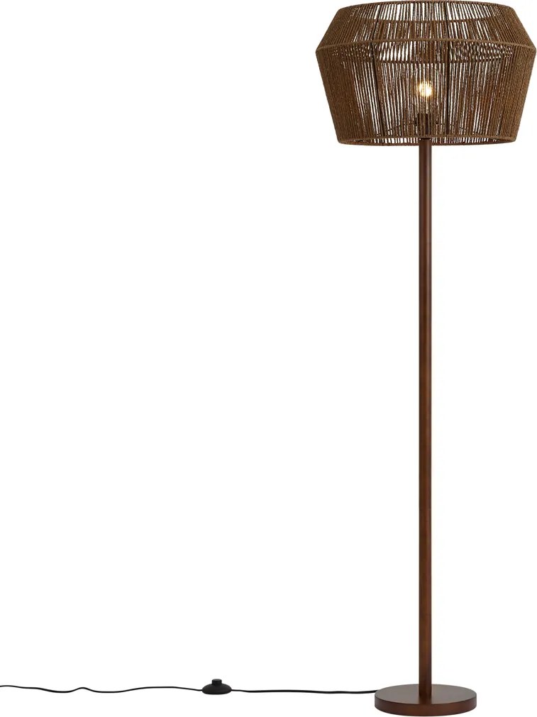 Stojací lampa z ořechového dřeva s hnědým stínidlem z papírového provazu 50/50/30 - Mels