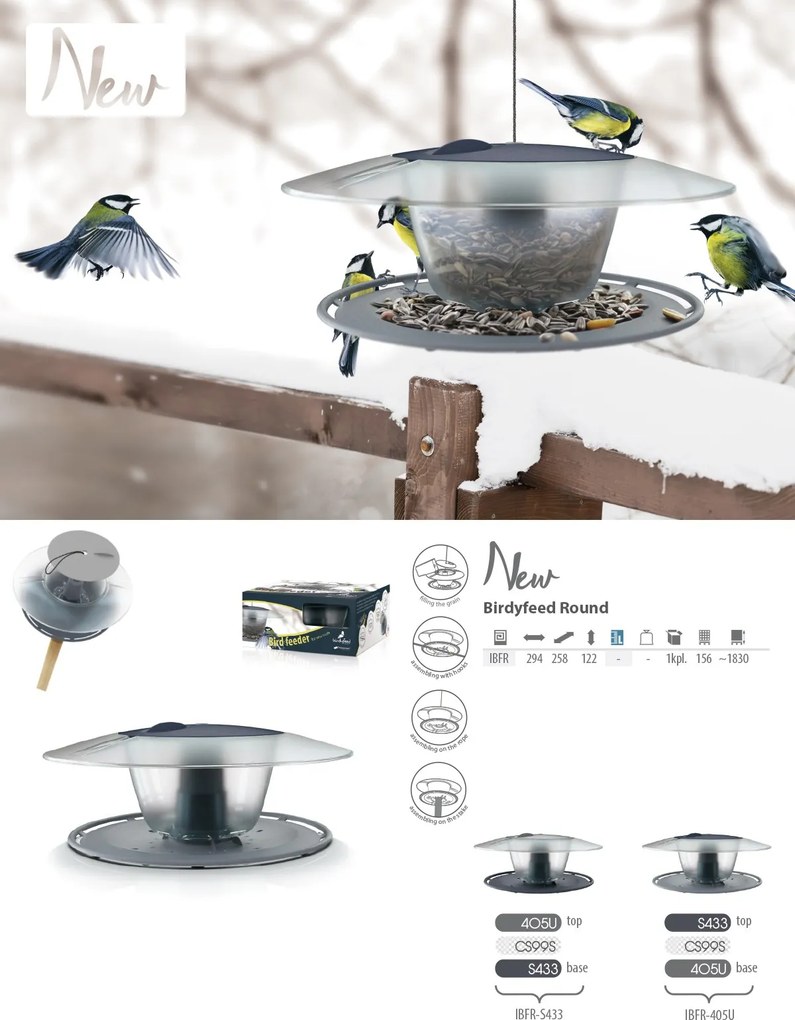 Krmítko pro ptáčky Birdie 29,4 cm šedý kámen
