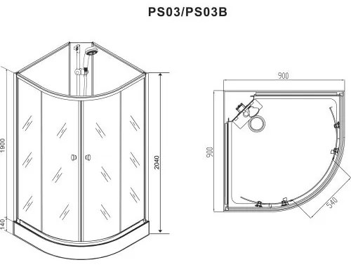 RAKOUSKÝ produkt - Sprchový box RIO black  90x90x203 (PS03B)