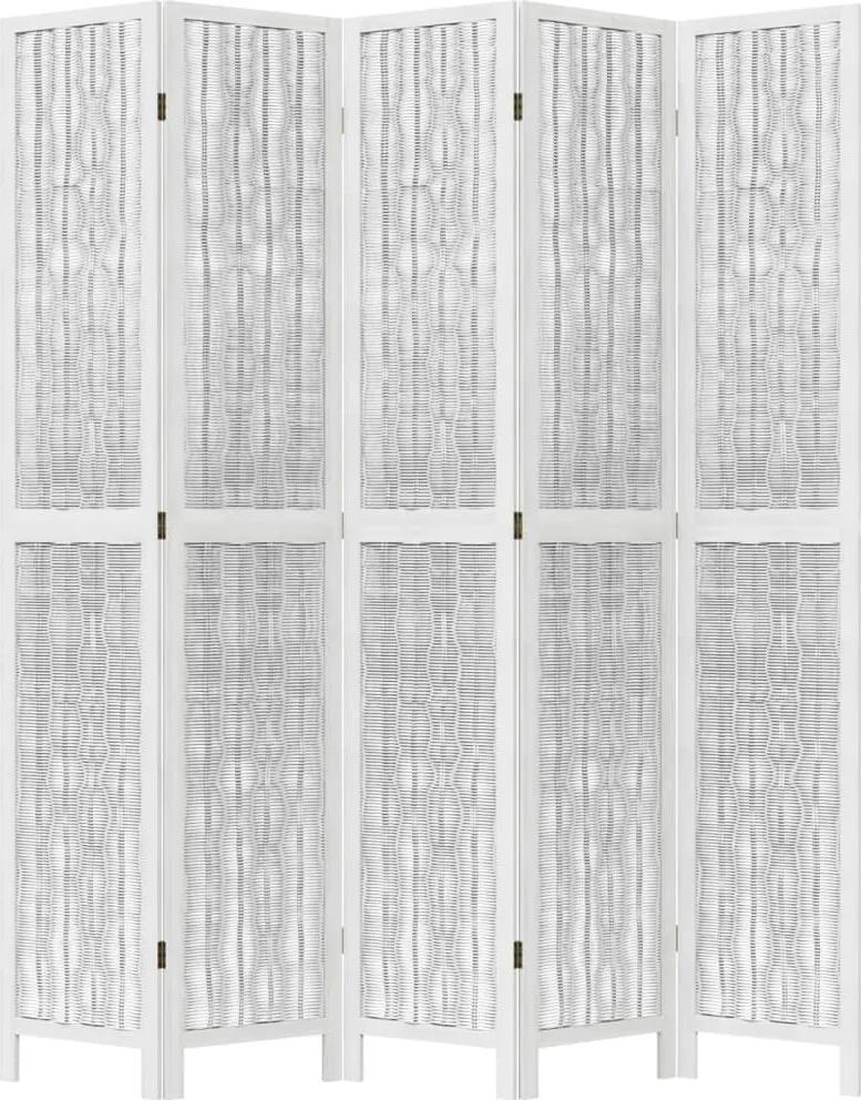 vidaXL Paraván 5dílný bílý masivní dřevo pavlovnie [358680]