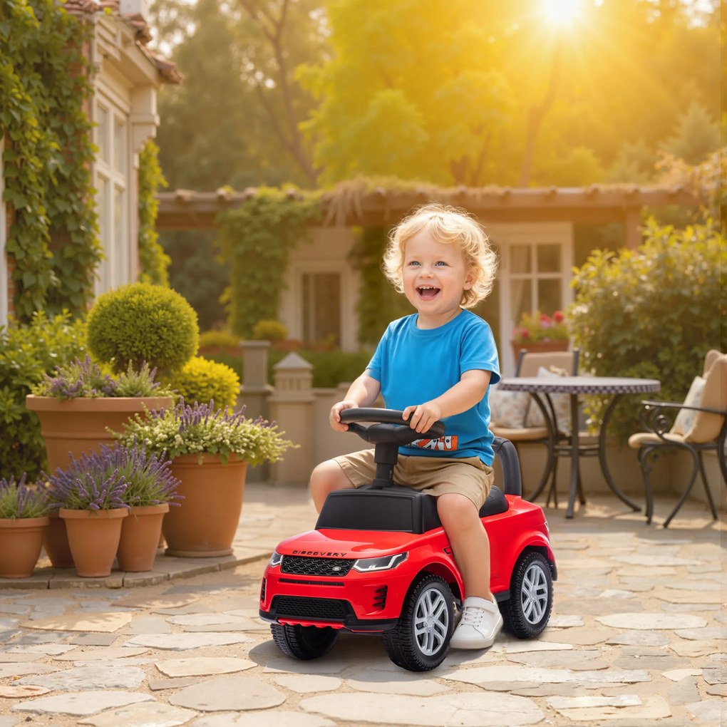 AIYAPLAY chodítko 2v1 LAND ROVER DISCOVERY, 18–36 měsíců, s úložným prostorem a tlačnou rukojetí, červená