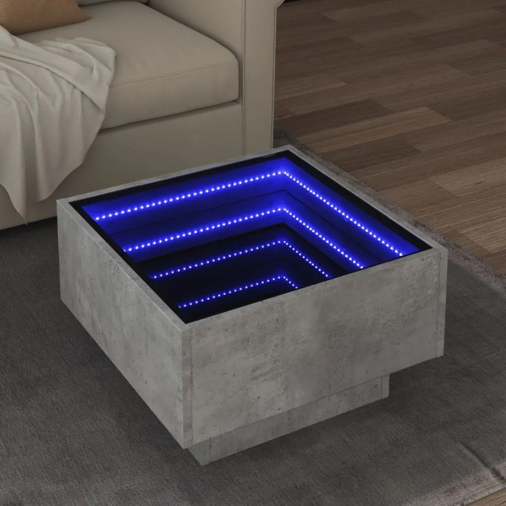 Konferenční stolek s LED betonově šedý 50 x 50 x 30 cm kompozit
